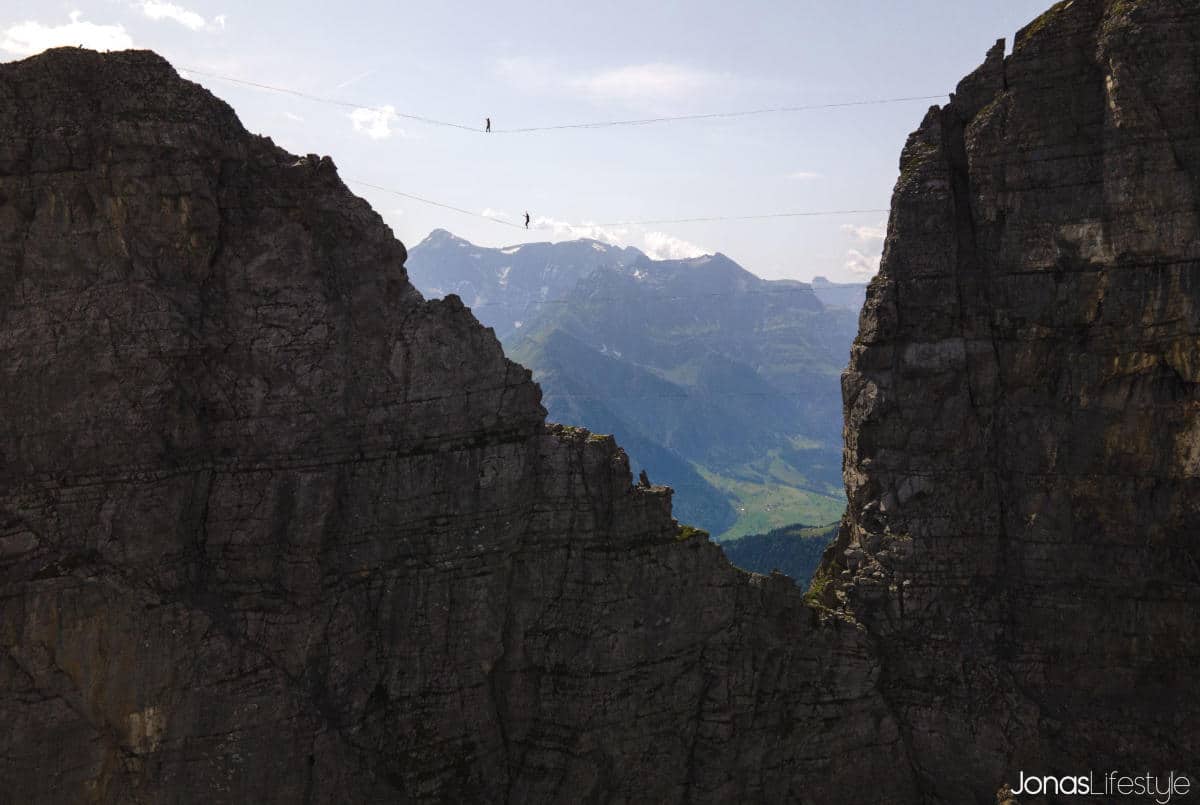 An alpine highline project in Braunwald, Switzerland